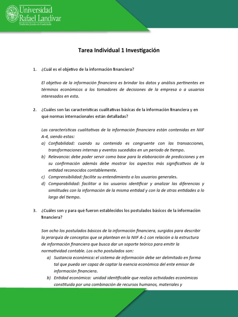 Tarea Individual 1 | PDF | Contabilidad | normas internacionales de INFORMACION FINANCIERA