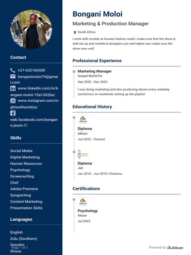 Bongani Moloi Cv | PDF