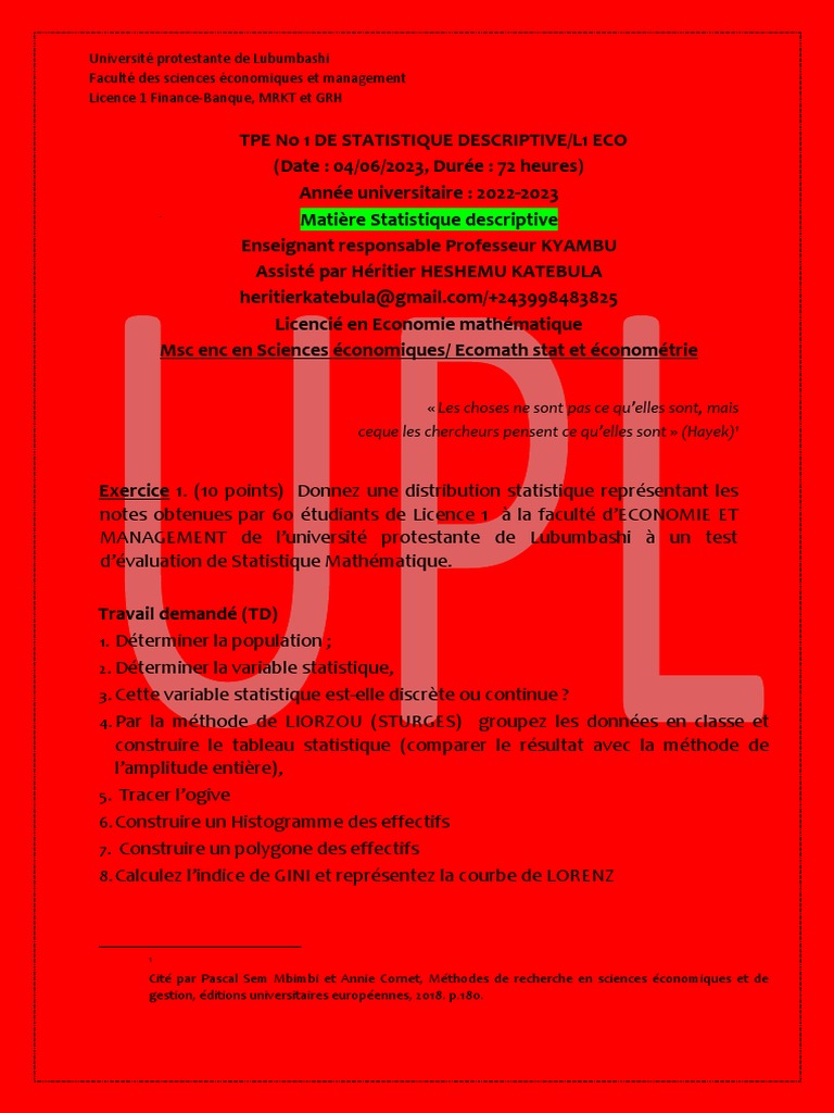 Statistiques descriptives pour Licence 1 | PDF | Moyenne | Statistiques