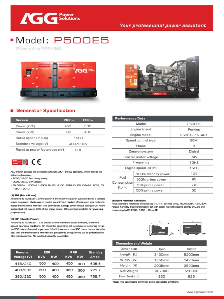 Planta Agg de 500 Kva Ficha Tecnica | PDF | Electrical Engineering ...
