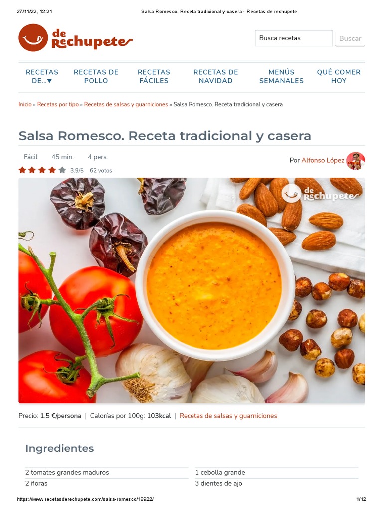 Salsa Romesco. Receta tradicional y casera - Recetas de rechupete | PDF ...