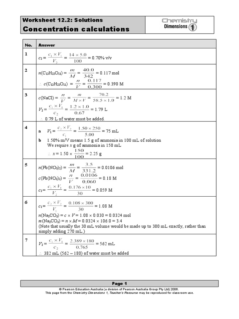 12.2 Concentration Calculations SOLUTION | PDF