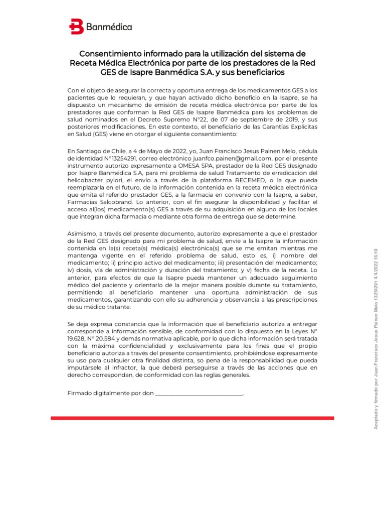 Consentimiento GES | PDF | Medicamentos con receta | Farmacia