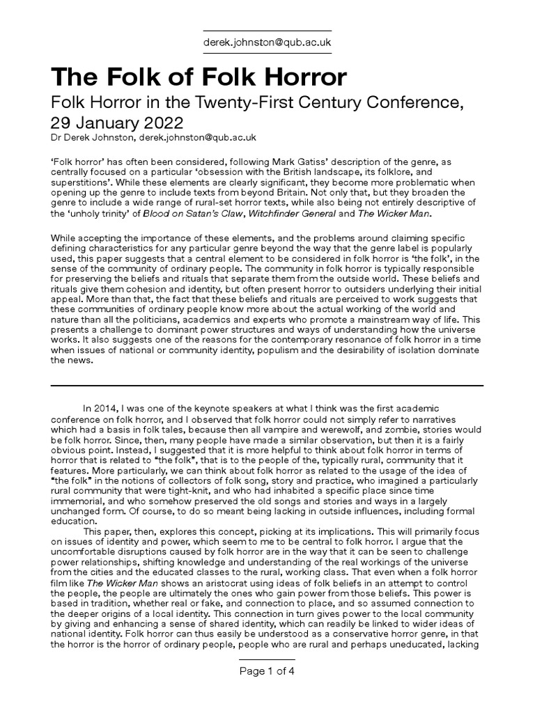 Folk of Folk Horror Paper Jan 2022 PDF | PDF | Folklore | Horror Films