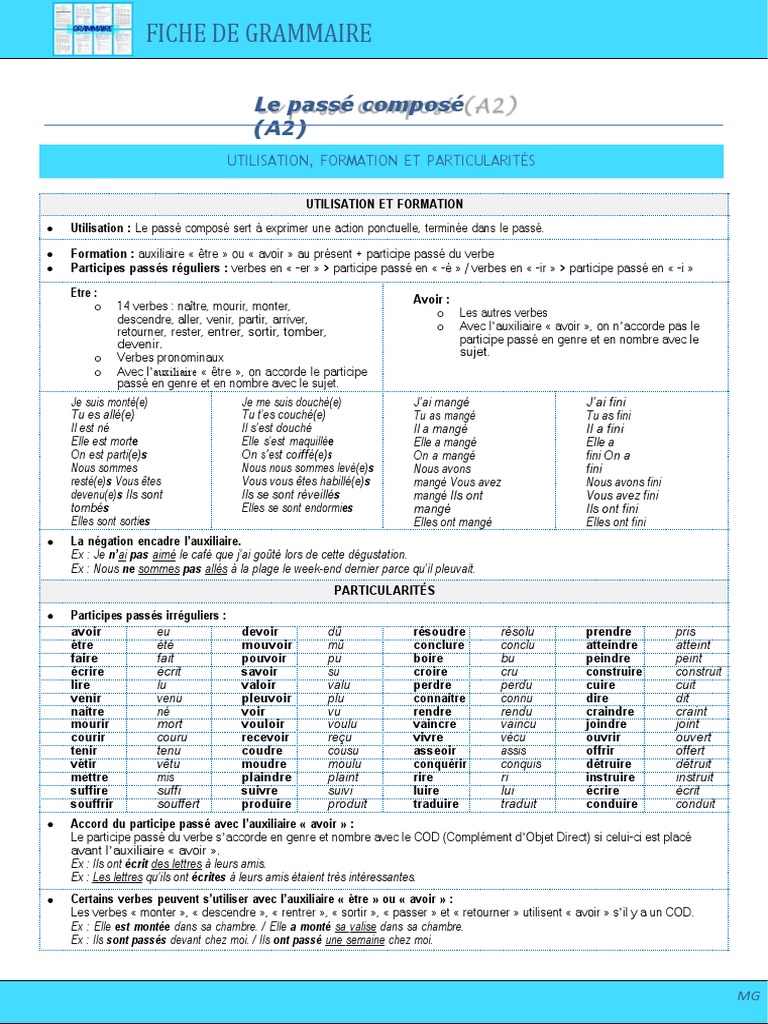 Passé Composé : Utilisation et Formation | PDF | Verbe | Grammaire