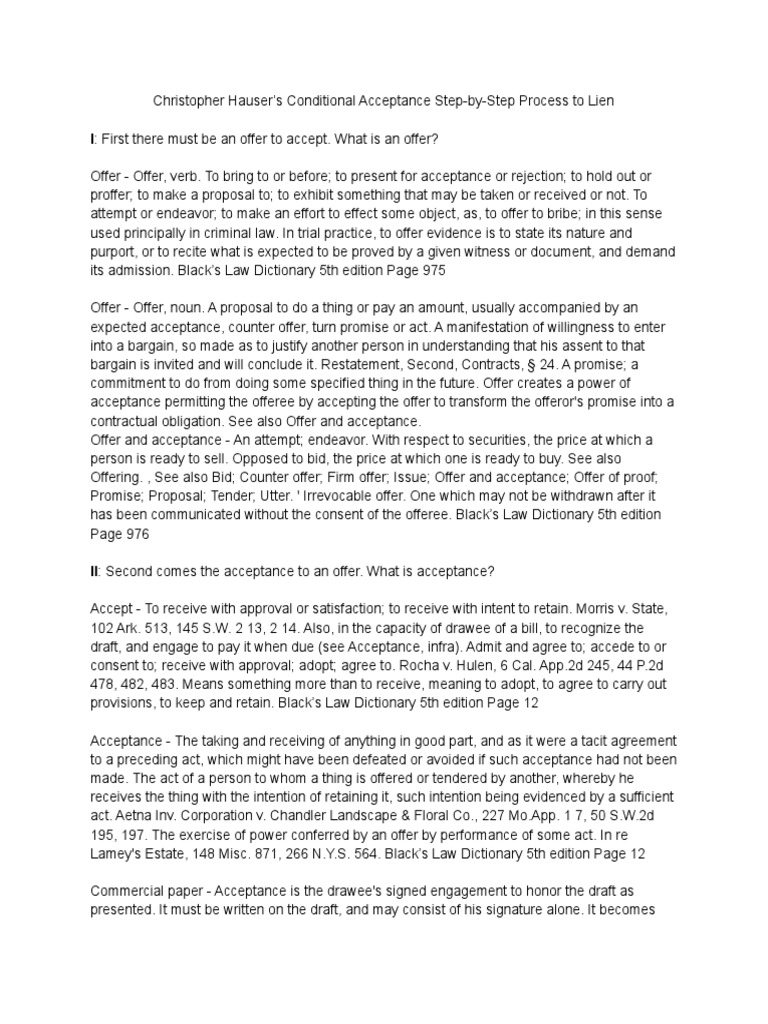 Conditional Acceptance Process Explained | PDF | Offer And Acceptance | Debt