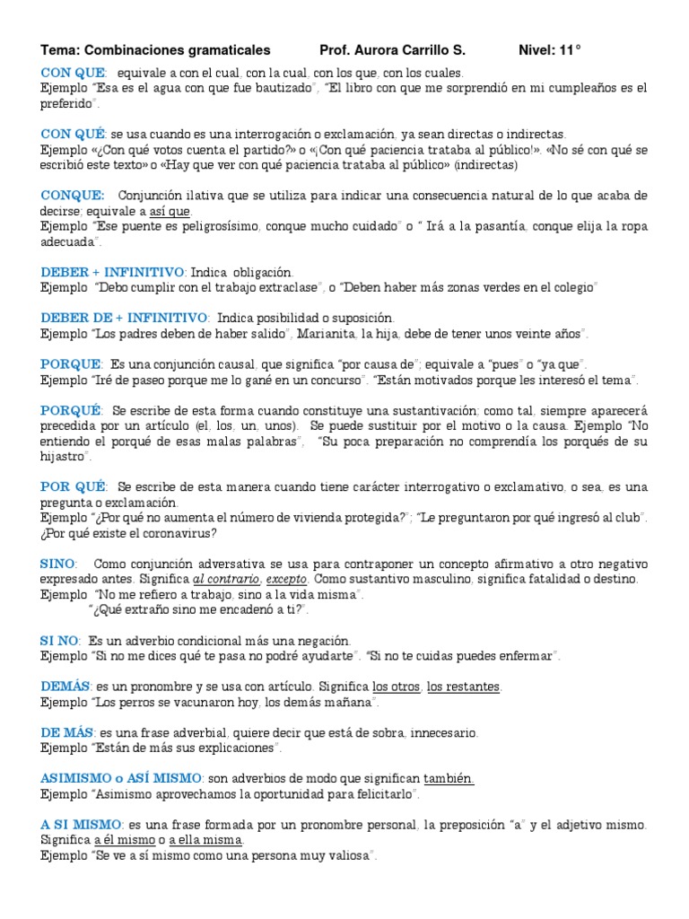 Combinaciones Gramaticales 11° | PDF | Adverbio | Tipología Lingüística