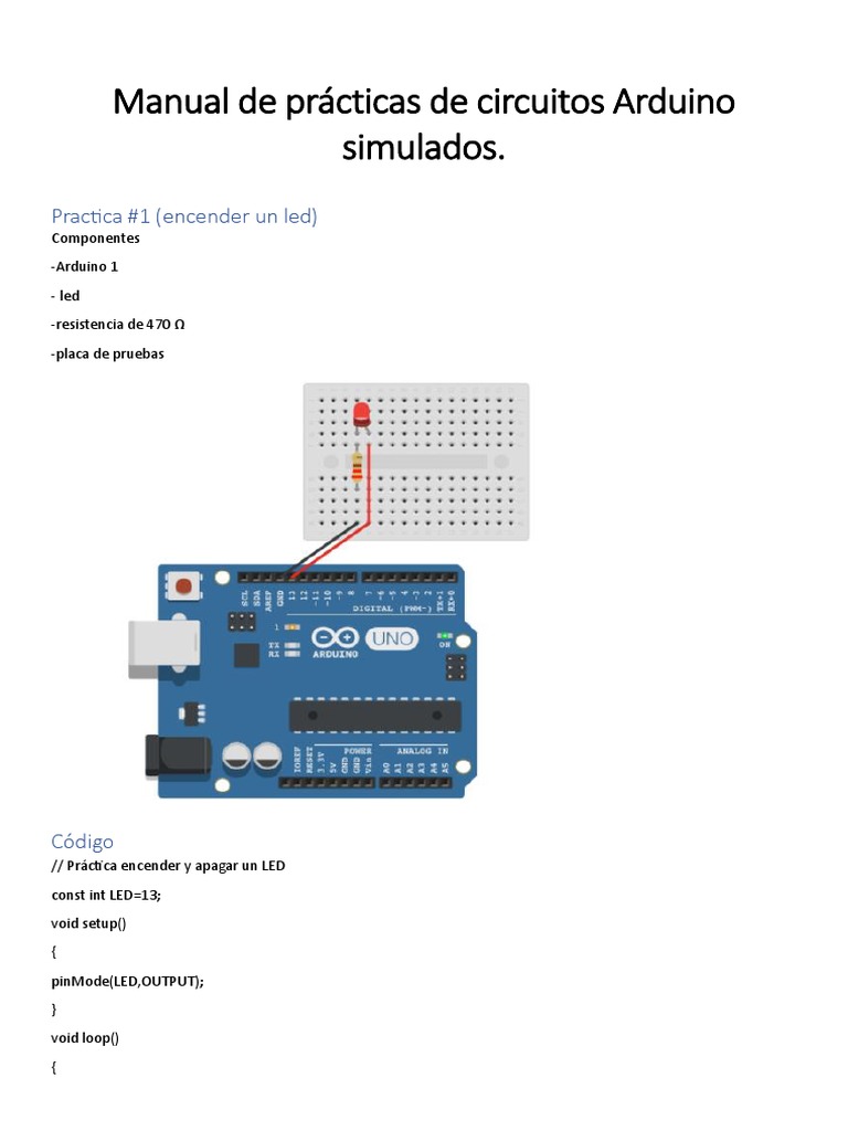 Manual de Prácticas de Circuitos Arduino Simulados | PDF | Encendiendo | Ingenieria Eléctrica