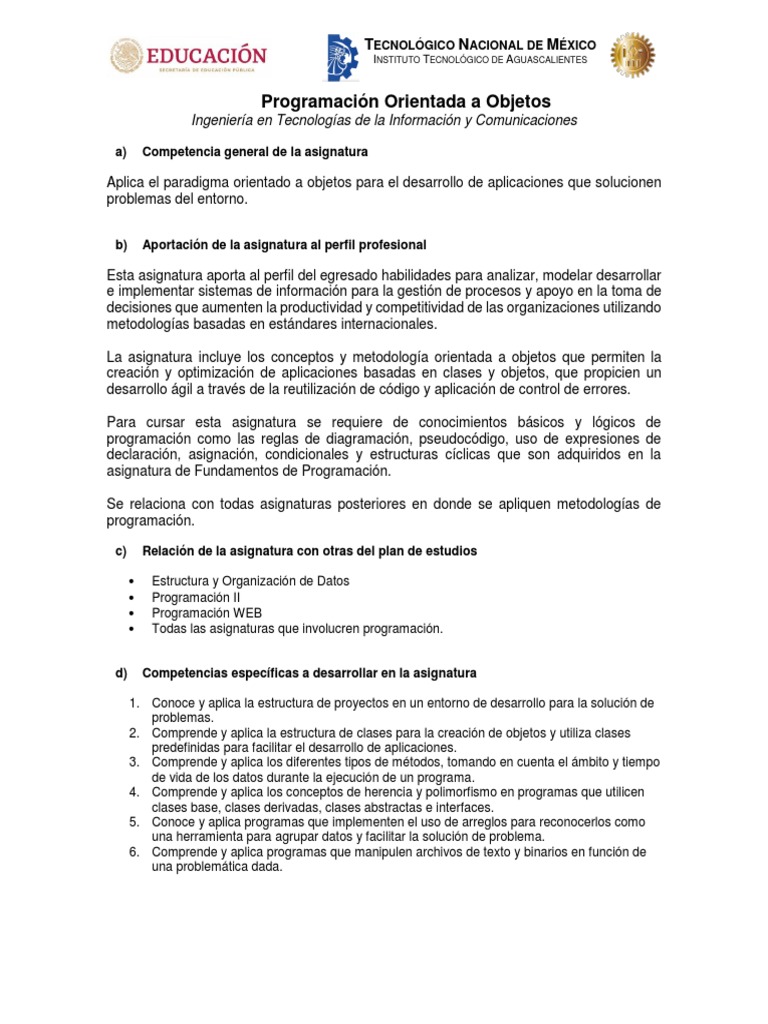 Programación Orientada A Objetos Ago-Dic 2023 | PDF | Programación | Constructor (Programación ...