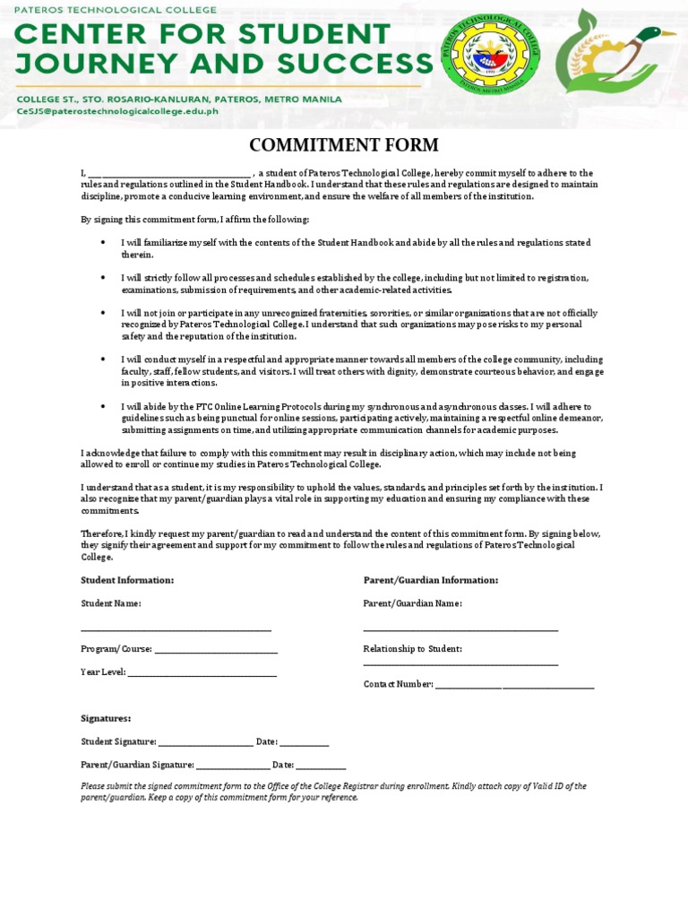 PTC Student Commitment Form | PDF