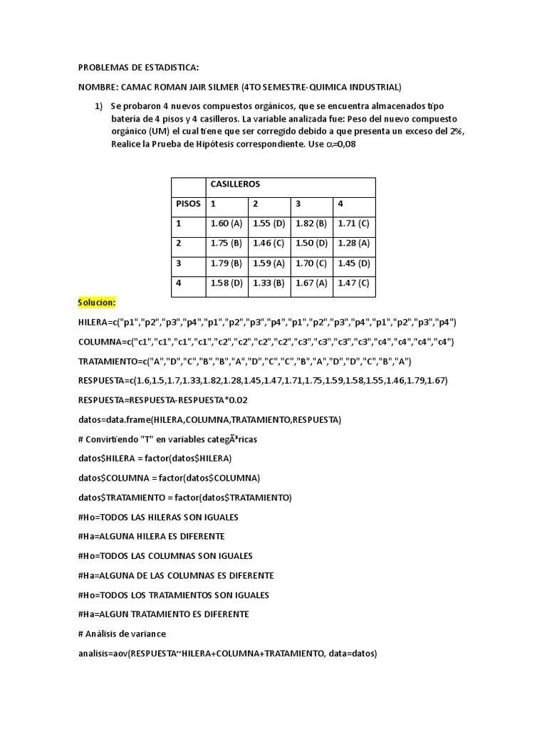 Problemas de Estadistica Jair Camac Roman | PDF | Química | Ciencias ...