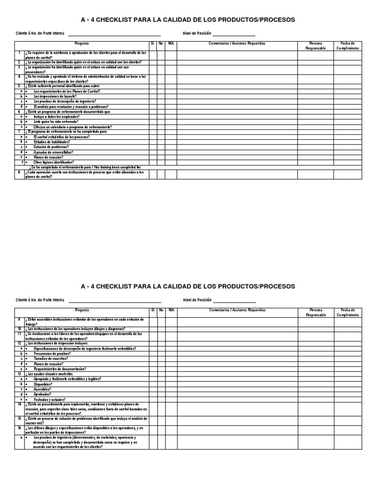 Checklist Calidad Producto Proceso | PDF | Informática