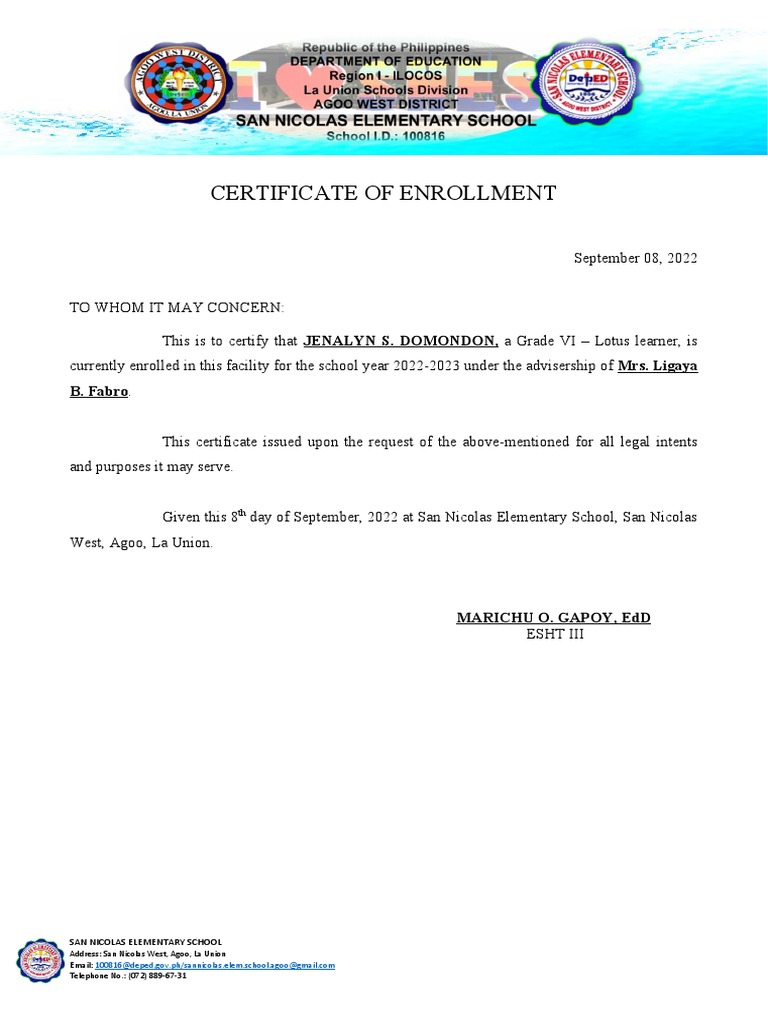Certificate of Enrollment | PDF