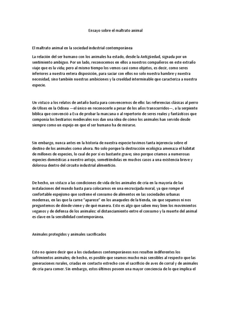 Ensayo Sobre El Maltrato Animal | PDF | Humano | Sufrimiento Ensayo Sobre El Maltrato Animal | PDF | Humano | Sufrimiento