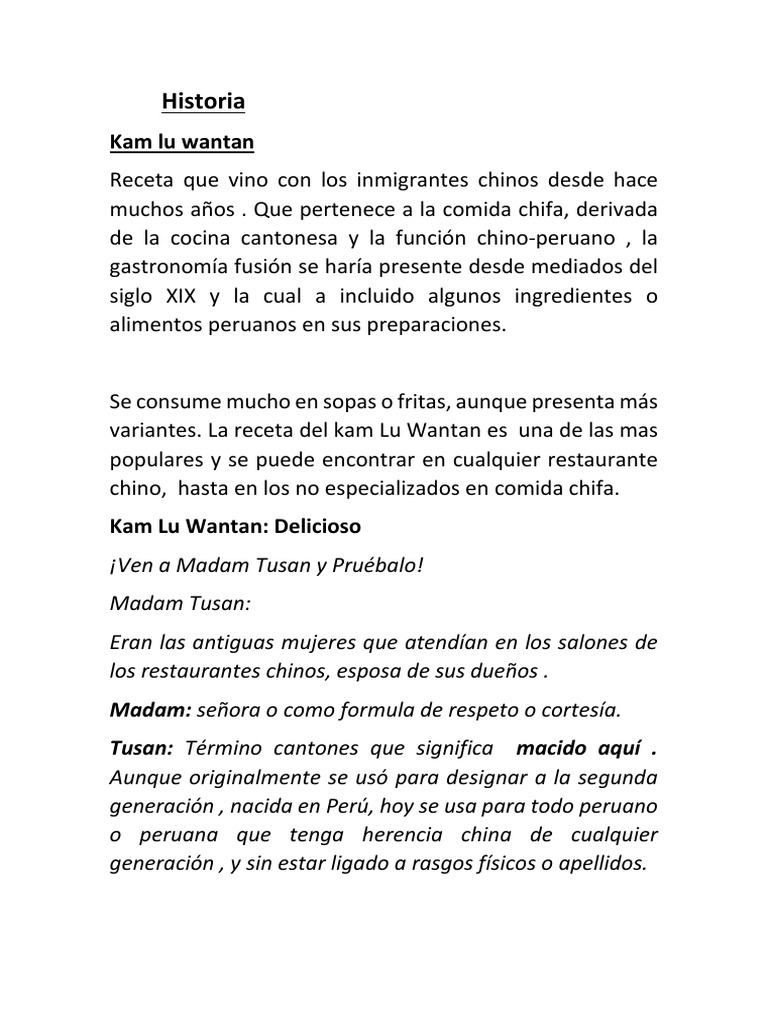Kam Lu Wantan: Fusión Chino-Peruana | PDF