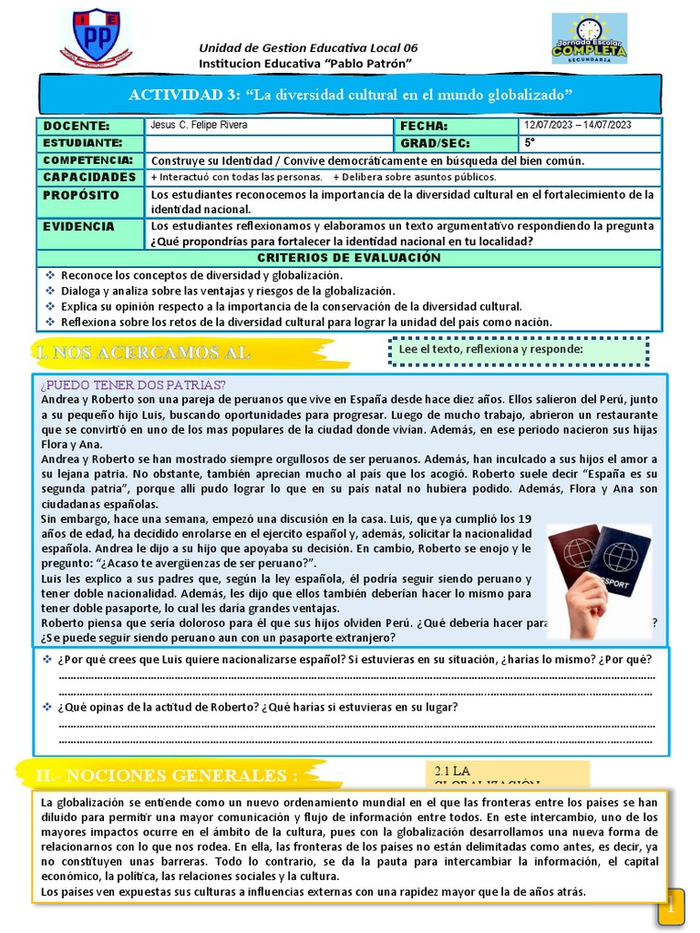 5° DPCC - Actv.03-Exp.3-2023 | PDF | Globalización | Perú