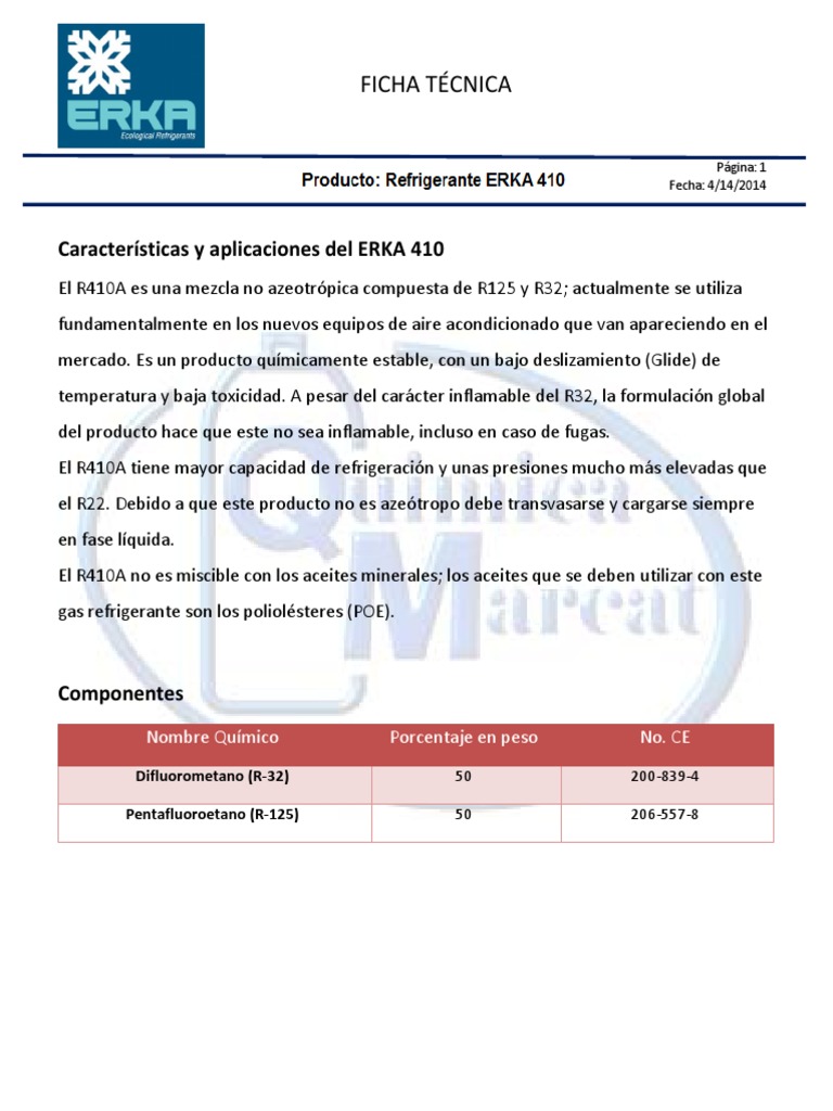 Ficha Tcnica Erka 410a | PDF