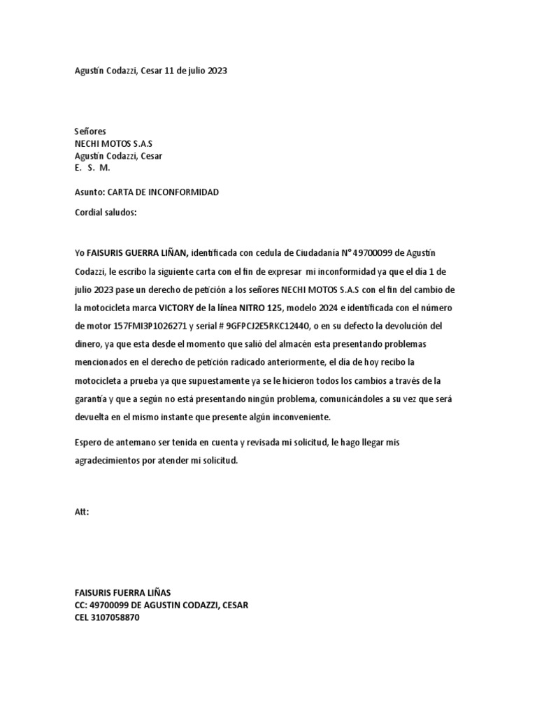 Carta Inconformidad | PDF