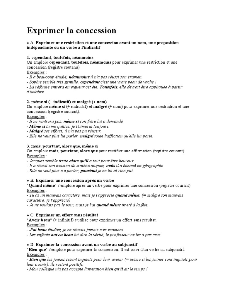 Exprimer la concession en français | PDF | Arts du langage et ...