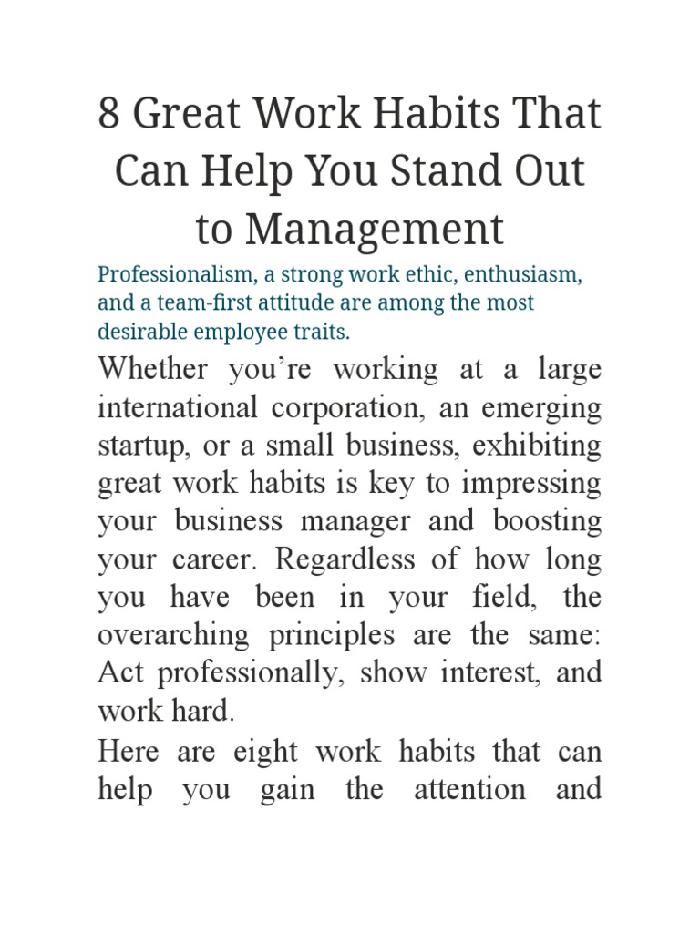 8 Great Work Habits That Can Help You Stand Out To Management ...