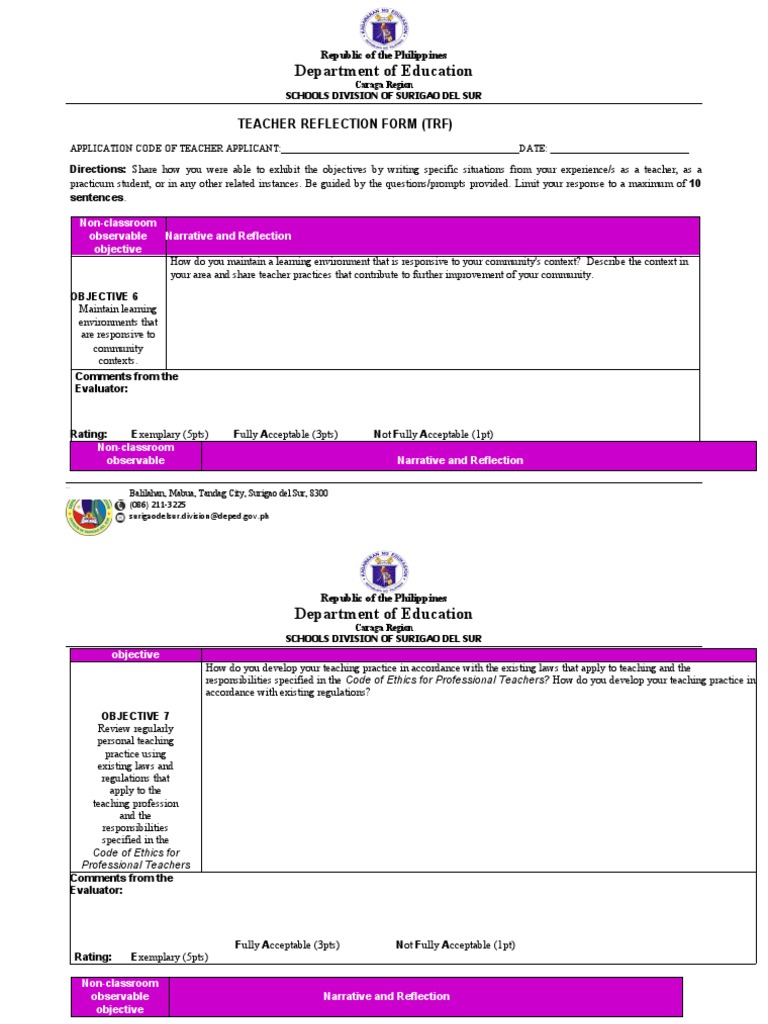 Annex N - Teacher Reflection Form TRF | Download Free PDF | Teachers ...
