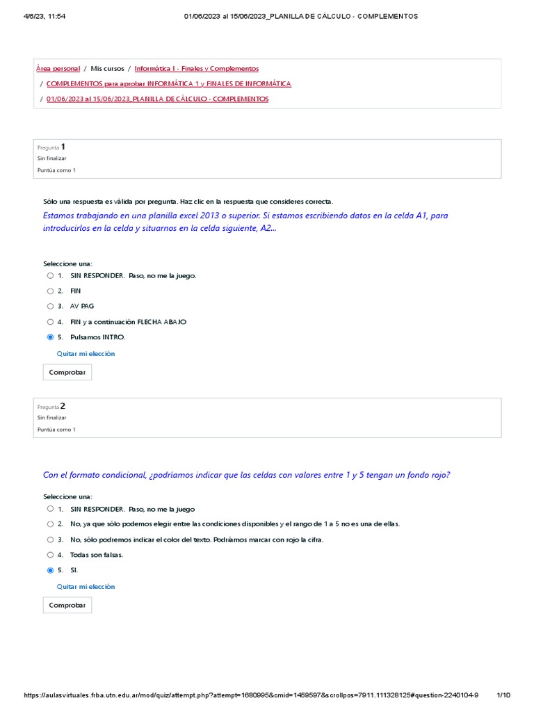 Examen Complementos Informática I | PDF | Hoja de cálculo | Microsoft Excel