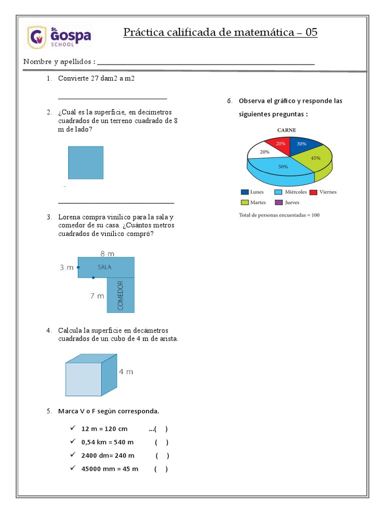 Practica de Matemática - Cinco - Cuarto Grado | PDF