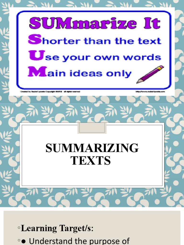 Grade 5 - Summarizing Text | PDF