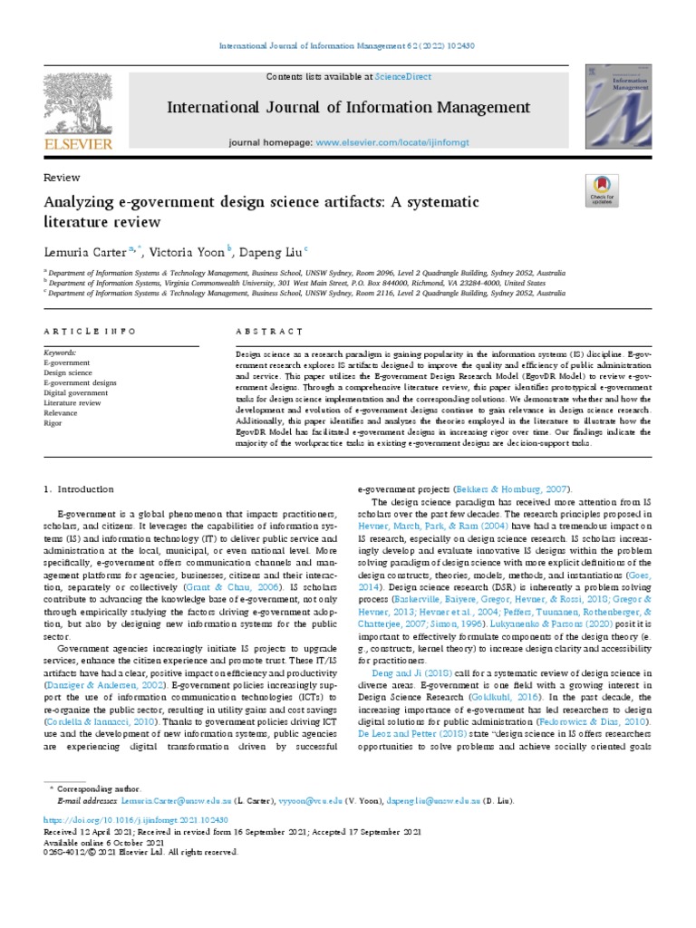 Analyzing E-Government Design Science Artifacts - A Systematic ...