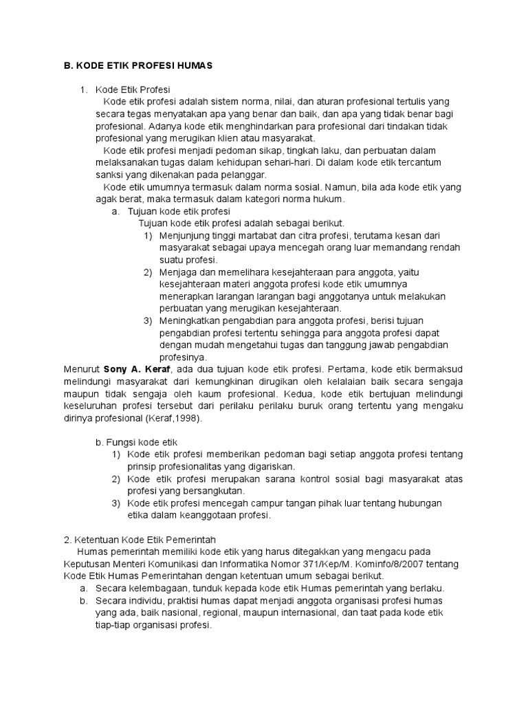 Kode Etik Profesi Humas | PDF | Bisnis