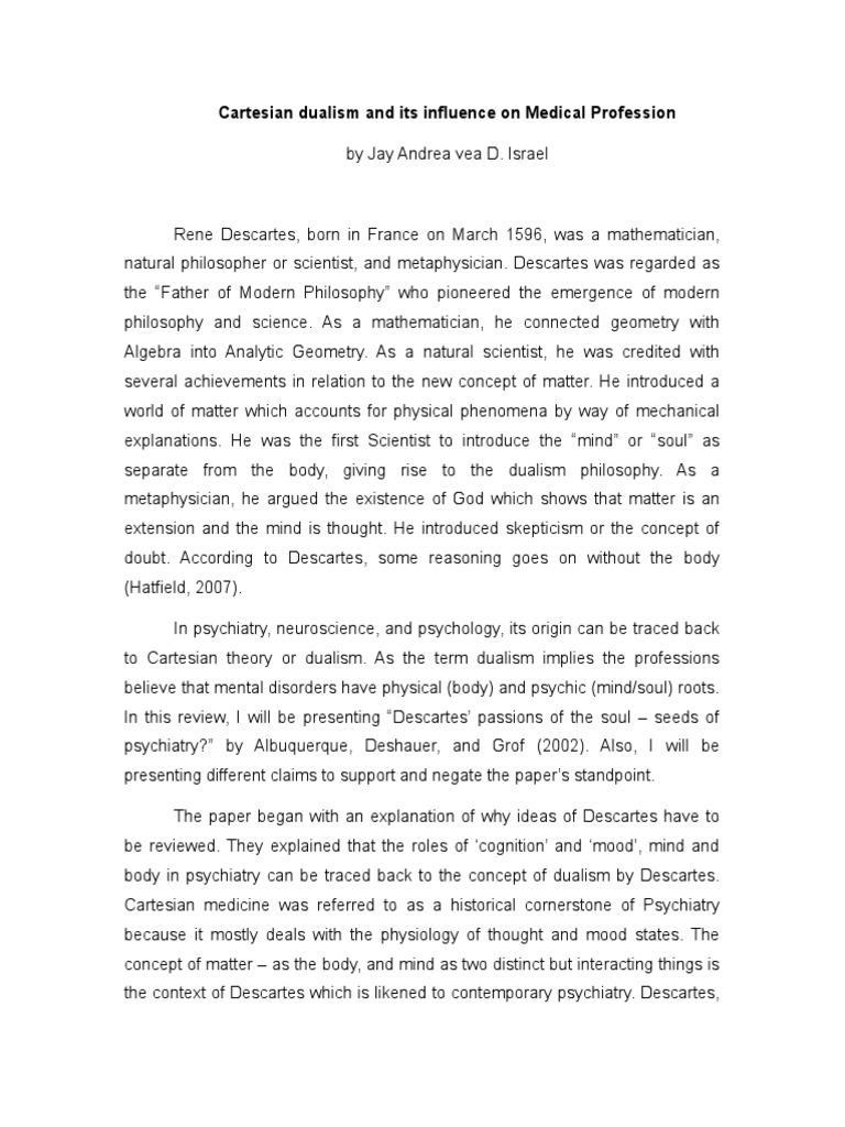 Cartesian Dualism and Its Influence On Medical Pro | PDF | Mind | René ...