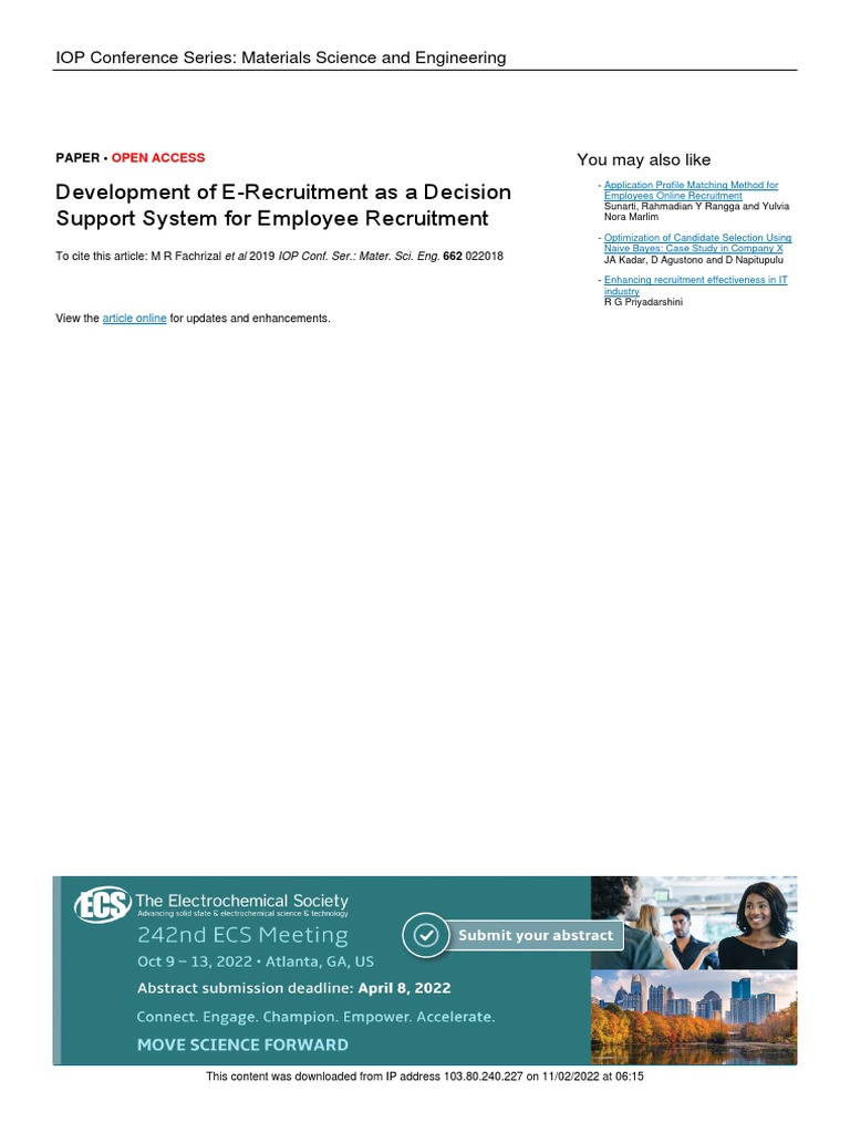 Evelopment of E-Recruitment As A Decision Support System For Employee ...