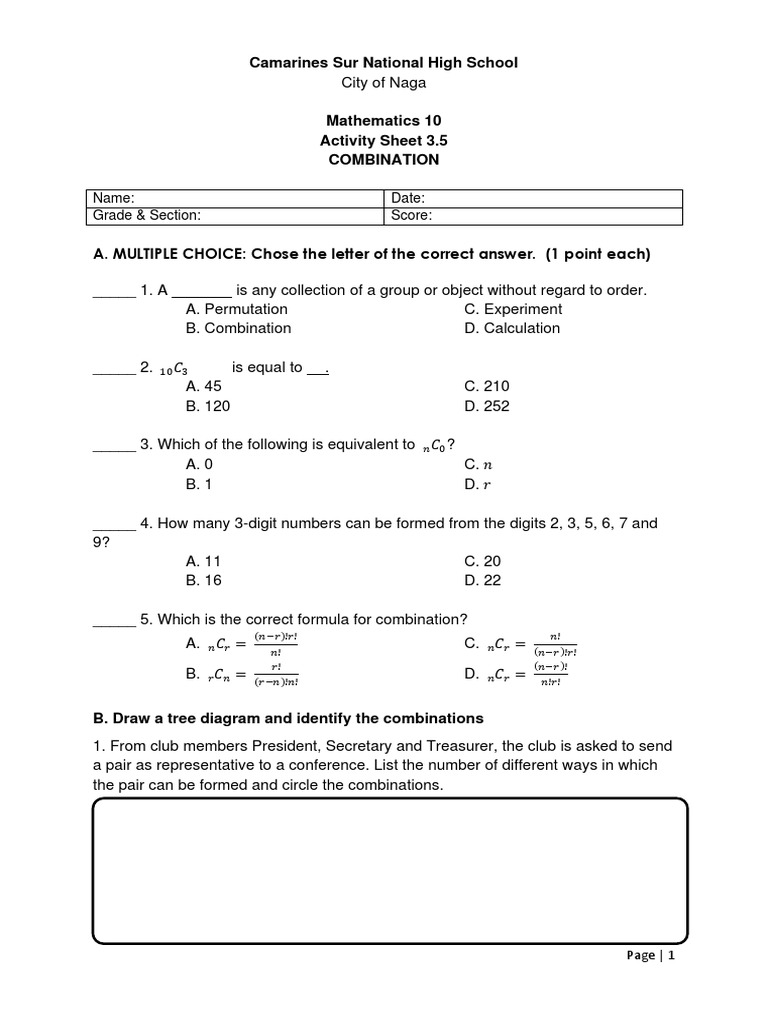 Math Activity-3.5 | PDF | Combinatorics | Mathematics