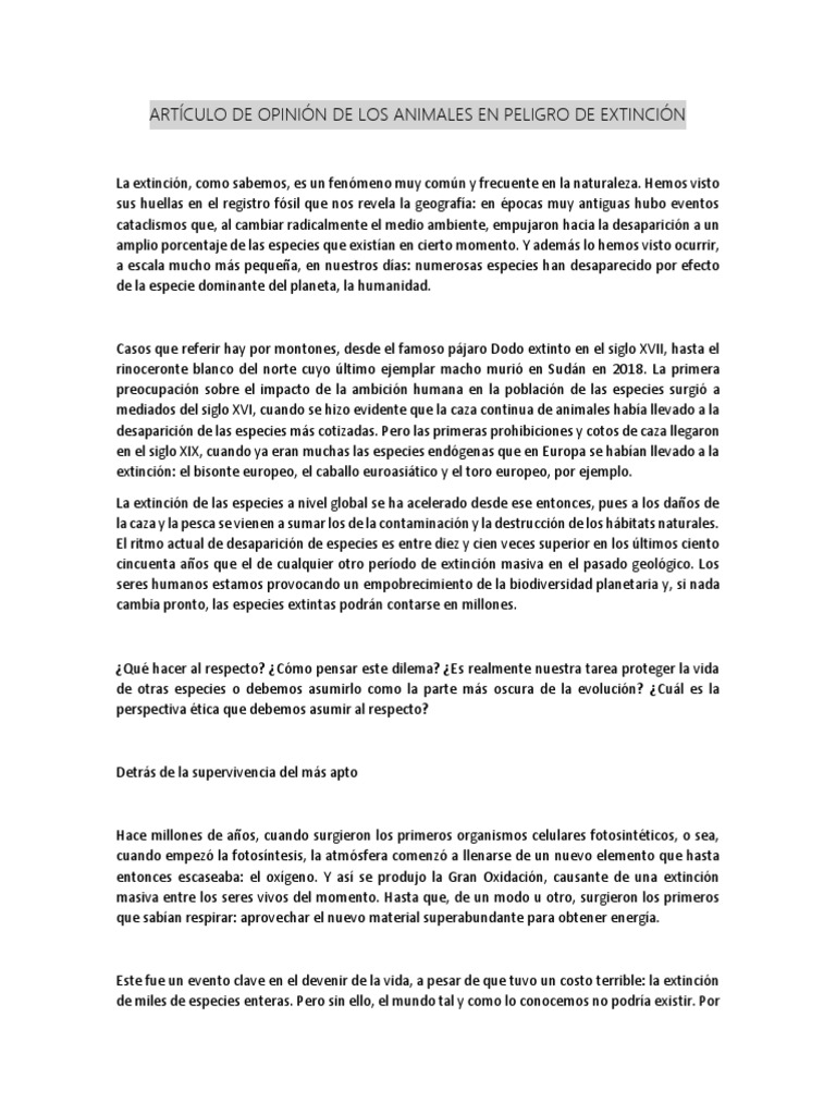 Opinión sobre animales en extinción | PDF | Extinción | Vida