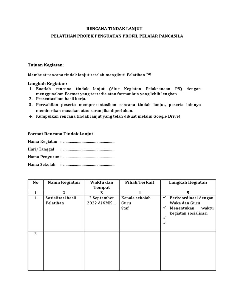 FORMAT RTL Pelatihan P5 | PDF