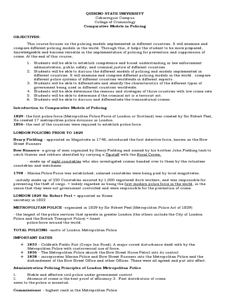 Comparative Models in Policing | PDF | Police | Organized Crime