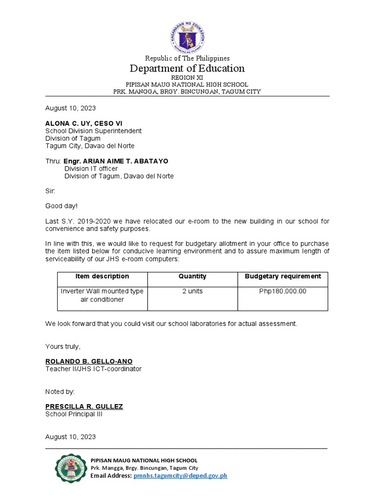 Ict Request Letter | PDF | Internet | Computer Network