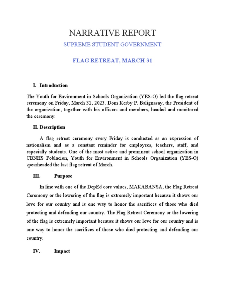 Narrative Report - Flag Retreat | PDF | Career & Growth