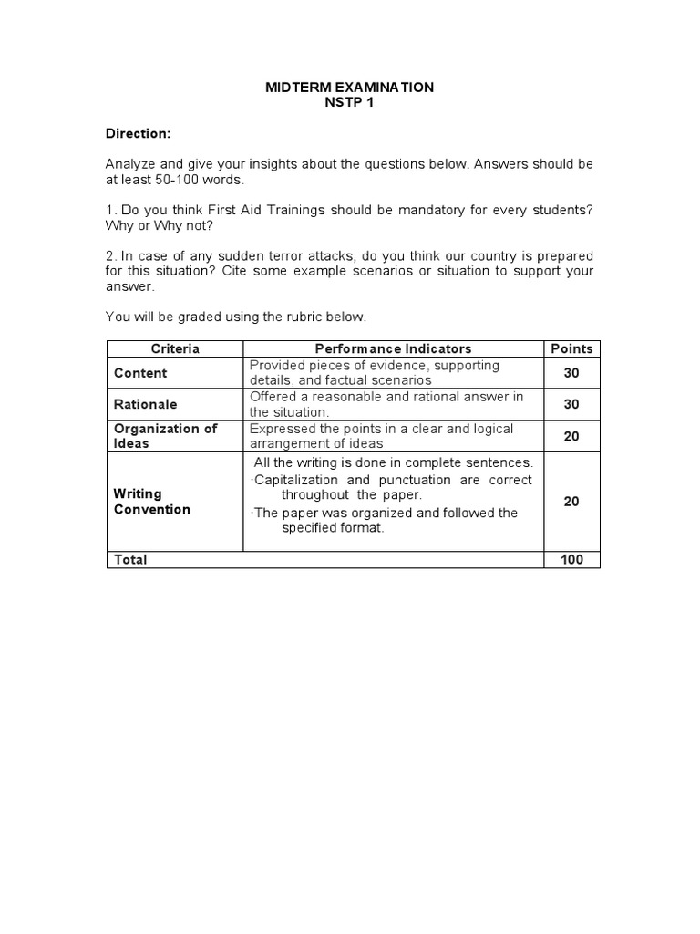 NSTP 1 - Midterm Exam | PDF