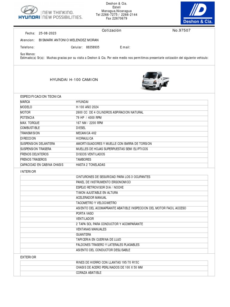 Cotizacion Deshon Veh | PDF | Camión | Vehículos terrestres