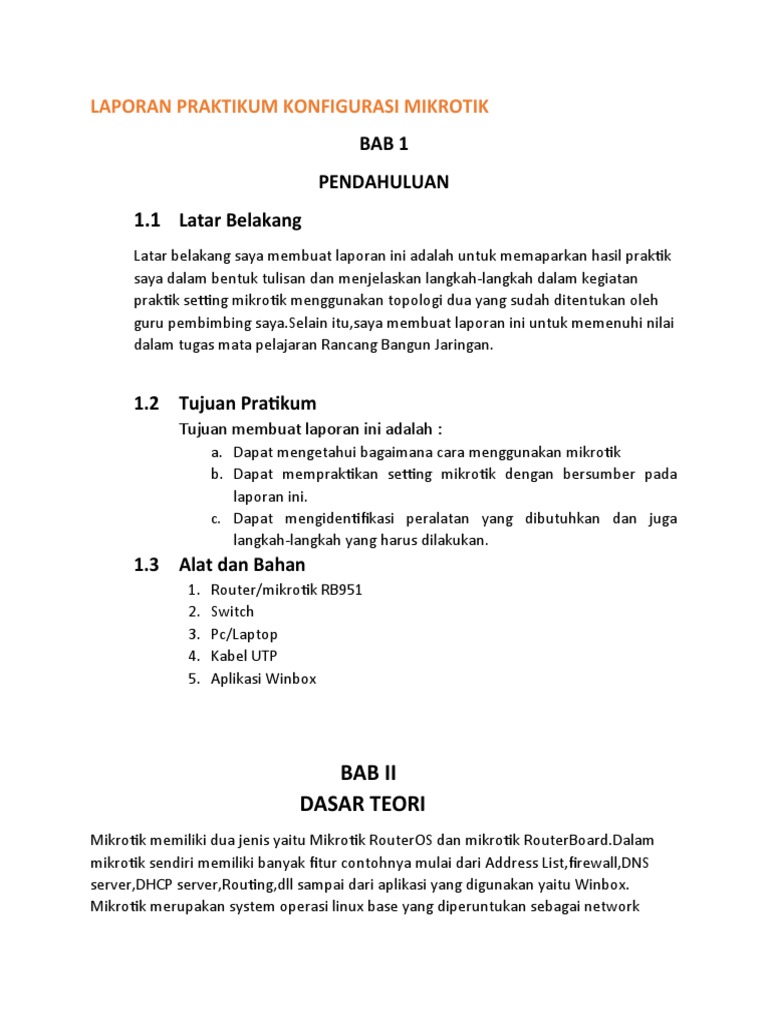 Laporan Praktikum Konfigurasi Mikrotik | PDF