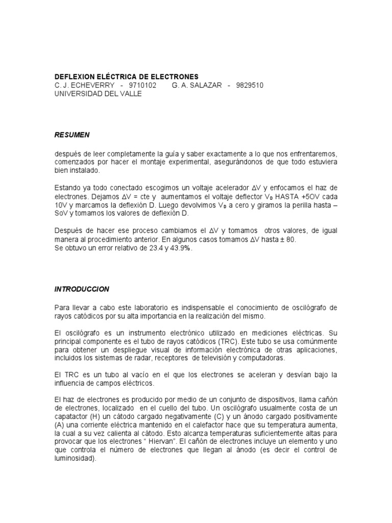 DEFLEXION ELÉCTRICA DE ELECTRones | PDF | Electrón | Electricidad