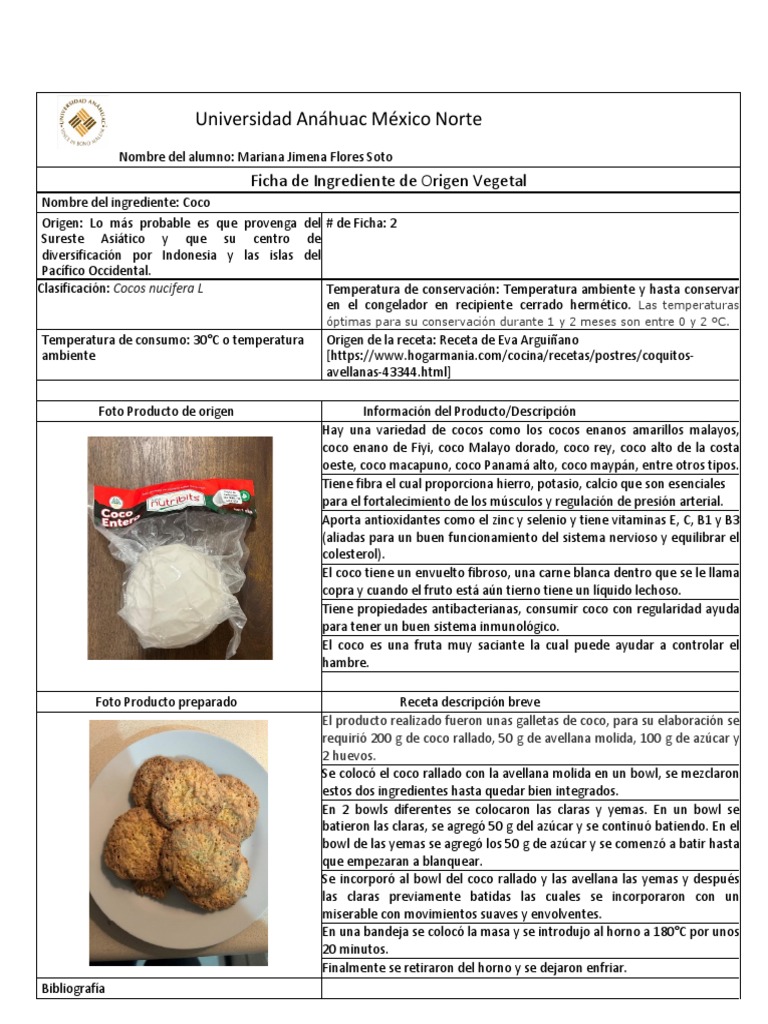 Ficha de Coco | PDF | Alimentos | Comida y bebida