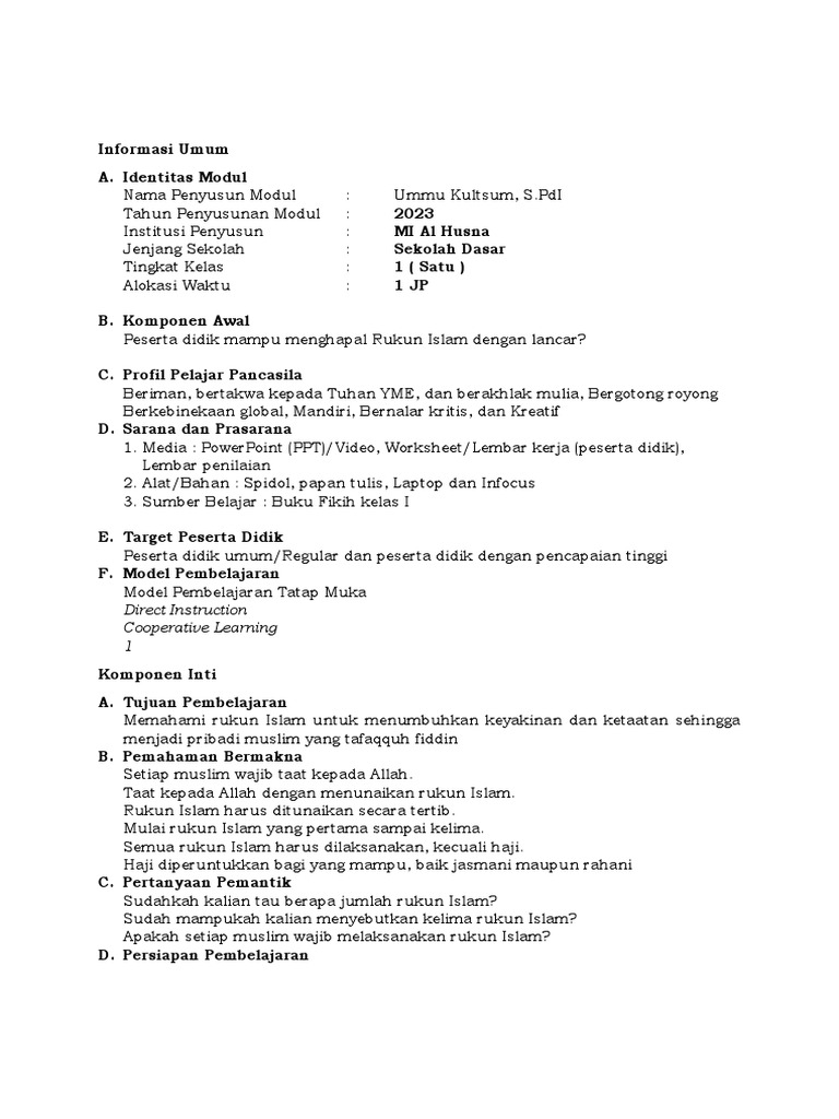 Modul Ajar Fiqih Kelas 1 Pdf