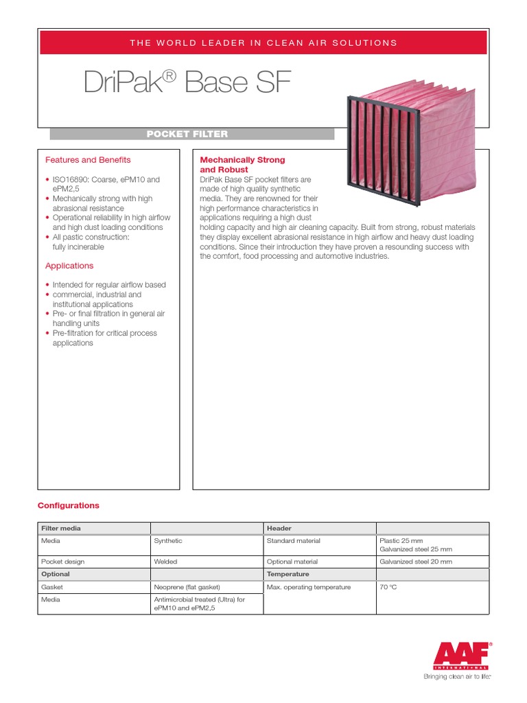 AAF Product Leaflet DriPak Base SF EN | PDF | Physical Sciences ...