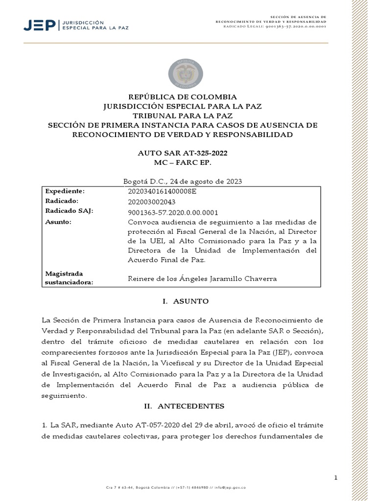 Seguimiento a Medidas de Protección JEP | PDF | Colombia | Judicaturas