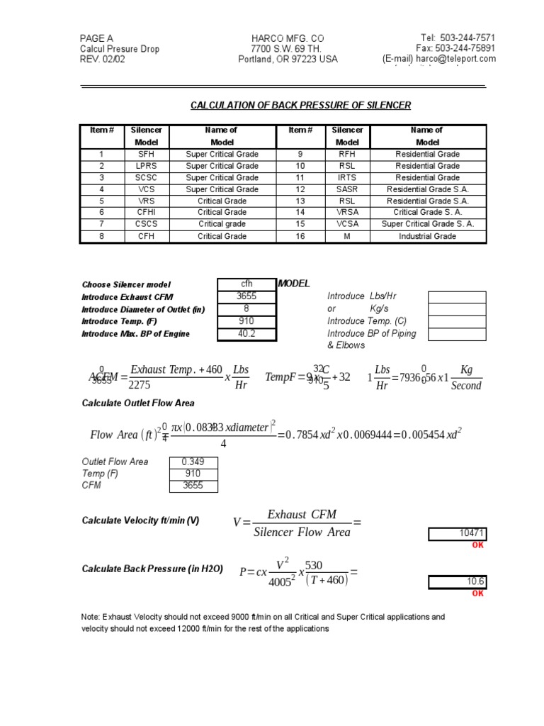 Page A - Calculate Back Presure Silencer | PDF | Transparent Materials | Internal Combustion Engine