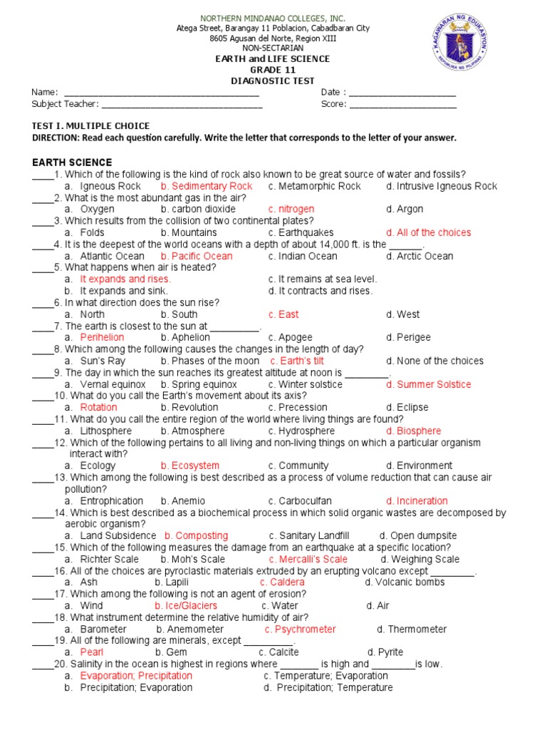 Earth-Life Science-Diagnostic Test | PDF | Reproduction | Ecosystem