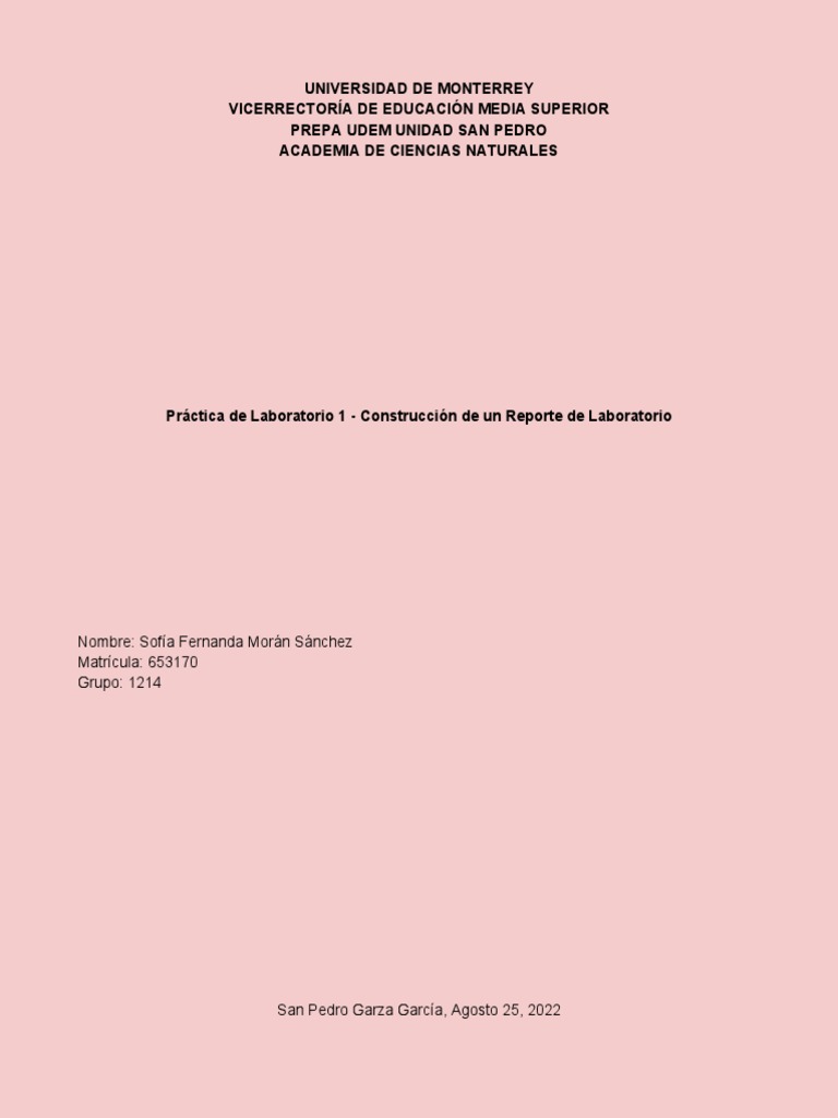 Reporte de Práctica de Laboratorio 1 - Construcción de un Reporte de Laboratorio - Documento ...