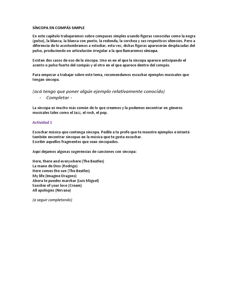 Síncopa en Compás Simple | PDF | Artes del lenguaje y disciplina
